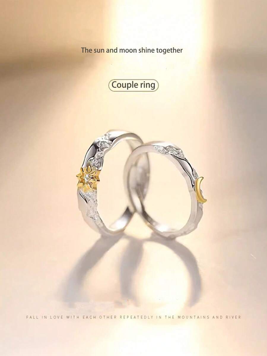 2Pcs Fashion Romantic Sun And Moon Couples Ring Valentine's Day Gift ...