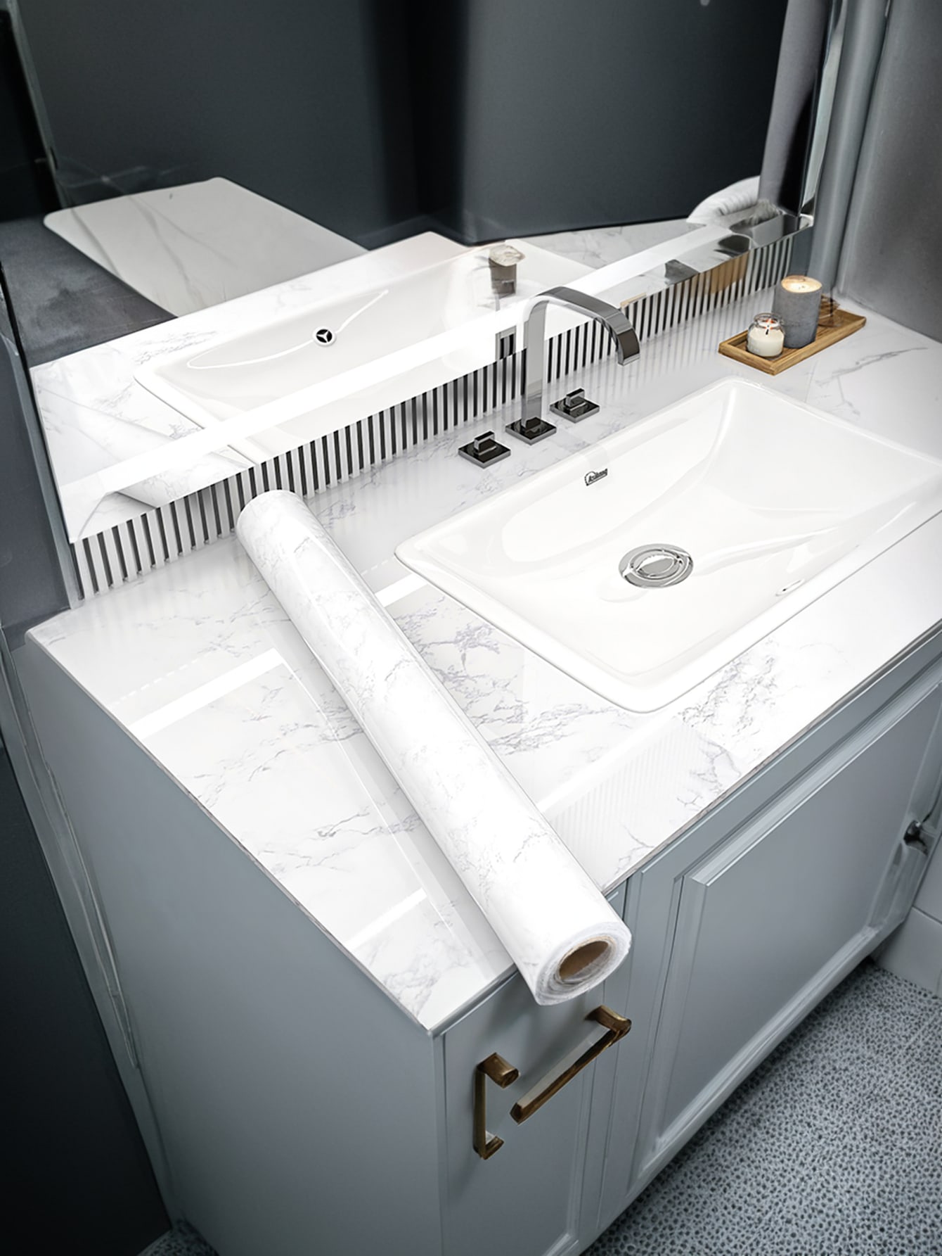 1 Roll Pvc Marble Print Sticker, Protect Kitchen Countertop And Cabinet ...