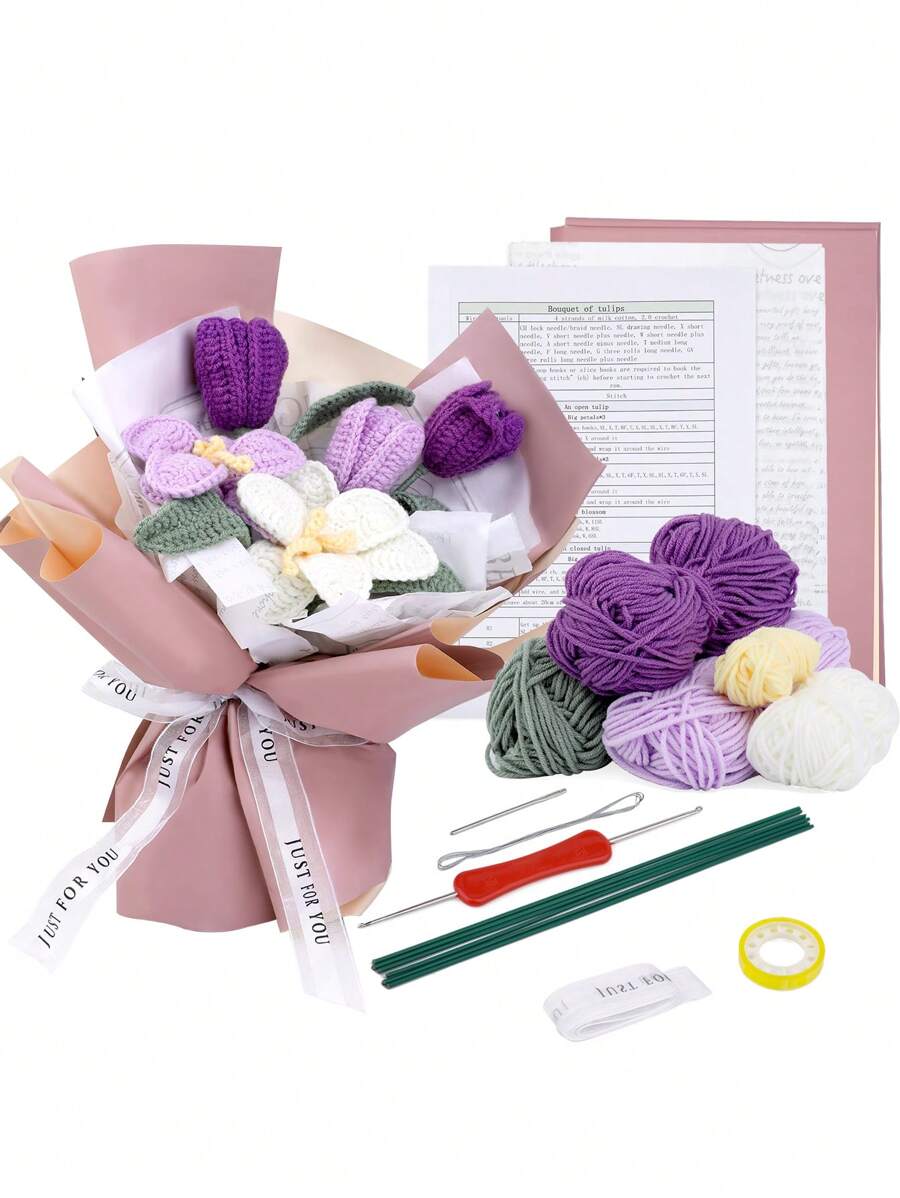 1set Crochet Materials Package For Making Rose Tulip Flowers, Diy ...
