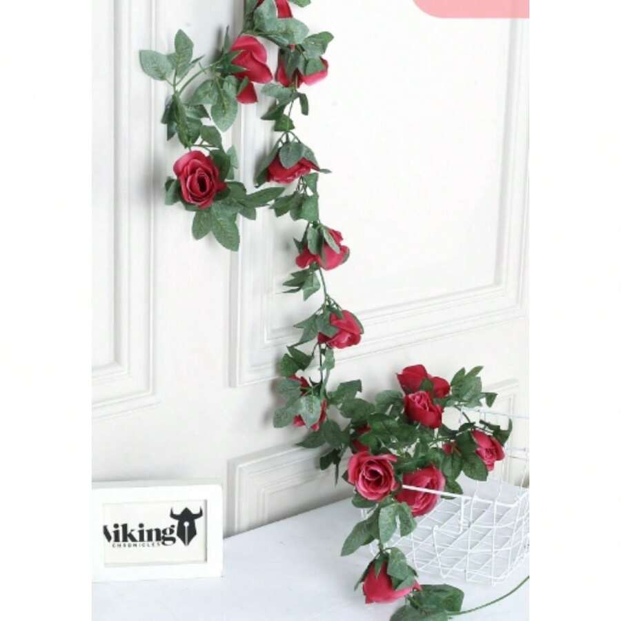16 Head Rose Vine Artificial Silk Fabric Artificial Flower Wedding Arch ...