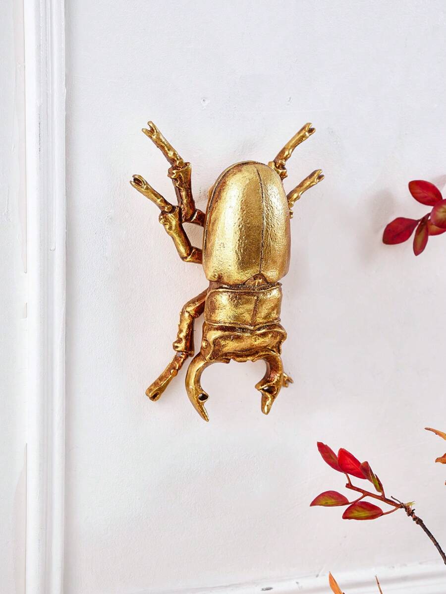 1pc Creative Golden Insect Wall Decoration, Resin Dung Beetle Style ...
