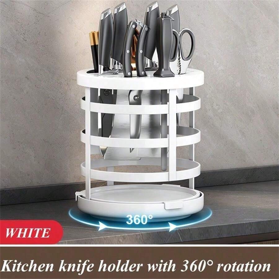 1pc 360° Rotating Knife Holder, Stainless Steel Storage Rack With ...