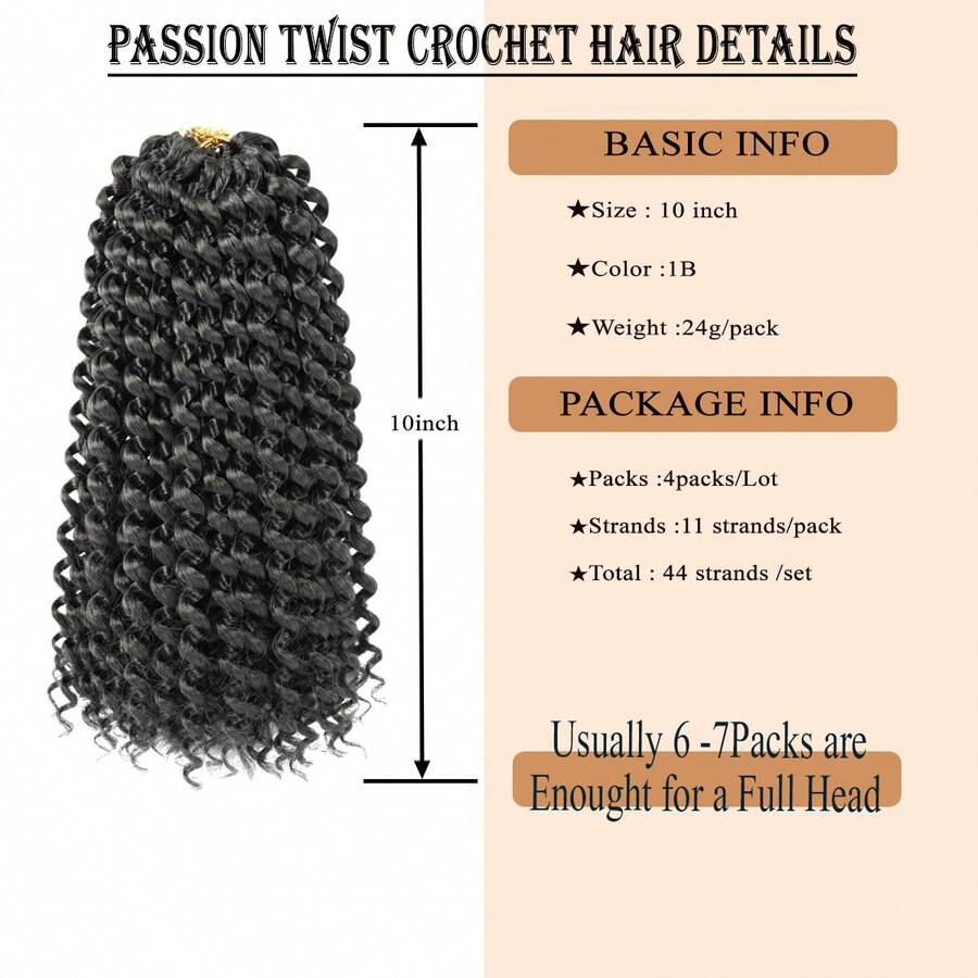 Passion Twist Hair 10 Inch Water Wave Crochet Hair 4 Packs Passion ...