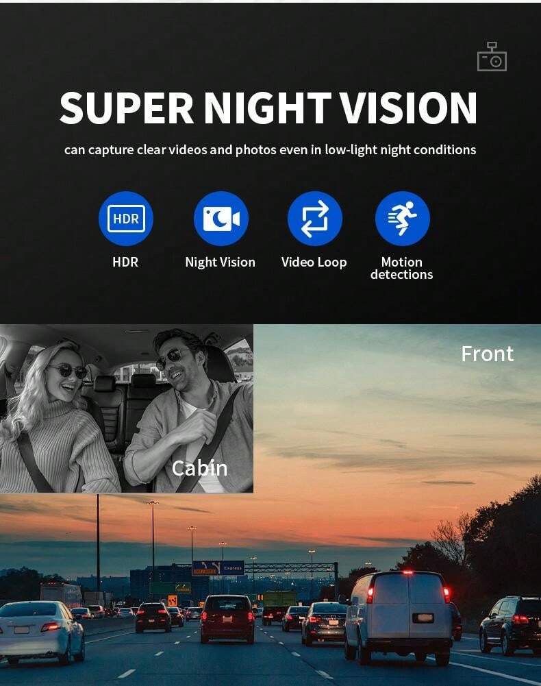 Vavupo Camera HD 1080P Dash Camera Front And Rear Inside Dash IR Night ...