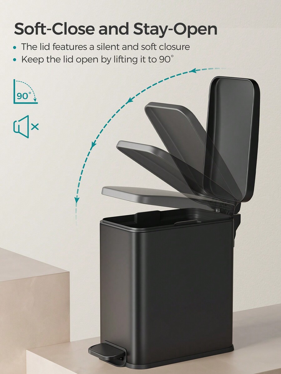 SONGMICS Bathroom Bin, 5L Small Bin With Lid, Pedal Toilet Bin, Slim ...