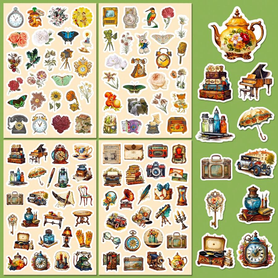 4 Sheets Vintage Stickers, 100 Mini Vintage Art Flowers Mashup Stickers ...