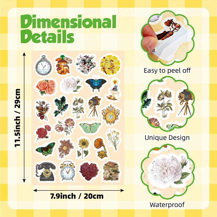 4 Sheets Vintage Stickers, 100 Mini Vintage Art Flowers Mashup Stickers ...