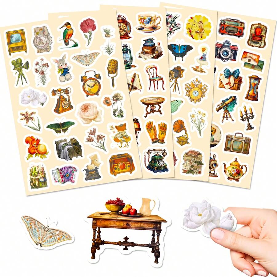 4 Sheets Vintage Stickers, 100 Mini Vintage Art Flowers Mashup Stickers ...