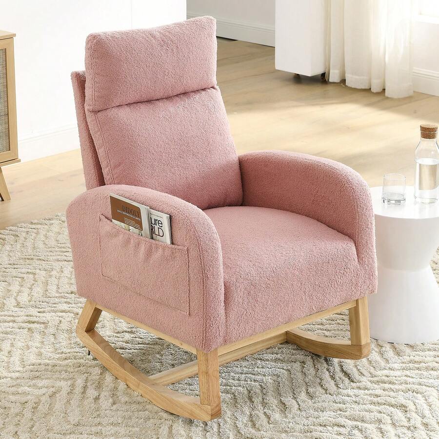 Modern Nursery Rocking Chair, Teddy Upholstered Glider Chair With High ...