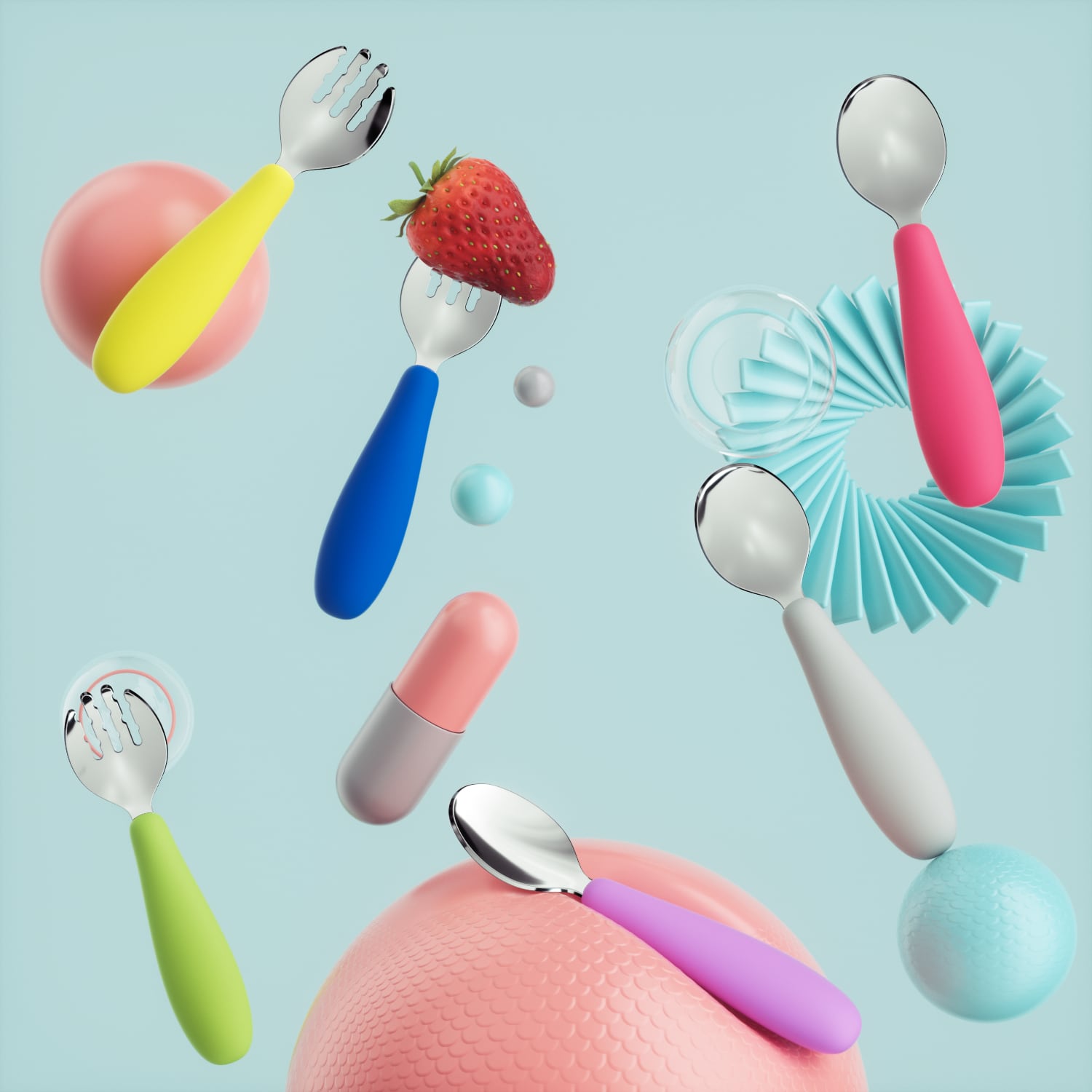 2pcs Stainless Steel And Silicone Spoon And Fork Set, Great Eating ...