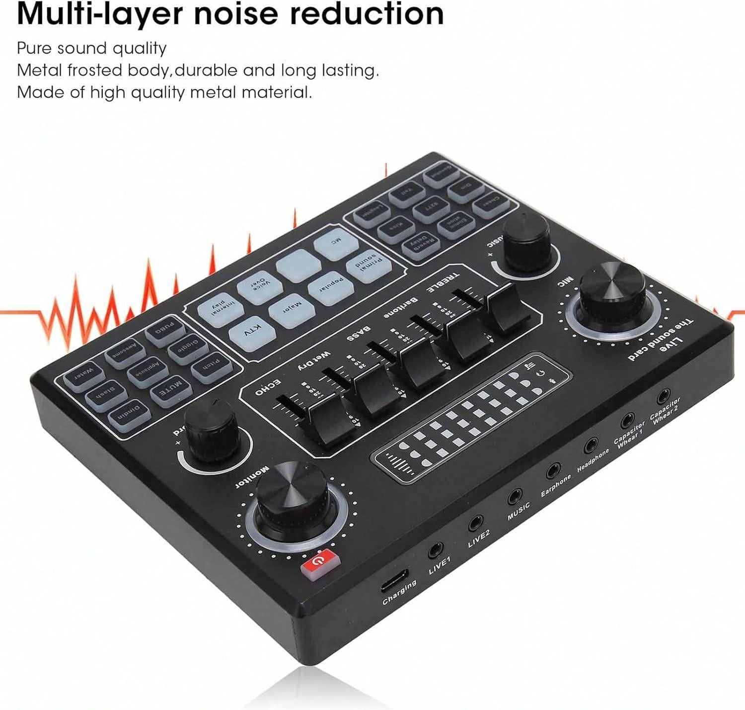 V9 Sound Card Audio Interface External USB Live Broadcast Microphone ...