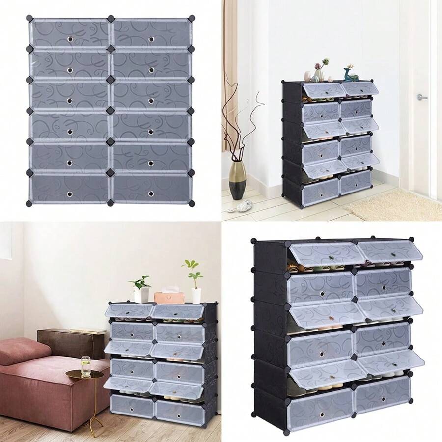 Modular Closet Organizer Plastic Cabinet, 12 Cube Wardrobe Cubby ...