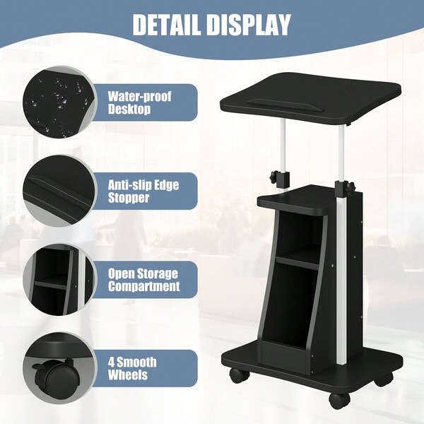 Vongrasig Mobile Podium Stand, Rolling Laptop Cart W/Adjustable Height ...