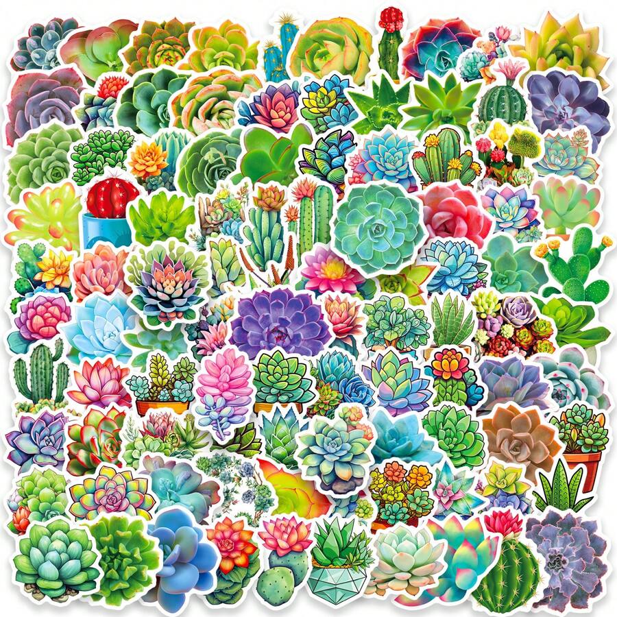 100pcs Plant Stickers, Green Plants Succulent Cactus Vinyl Waterproof ...