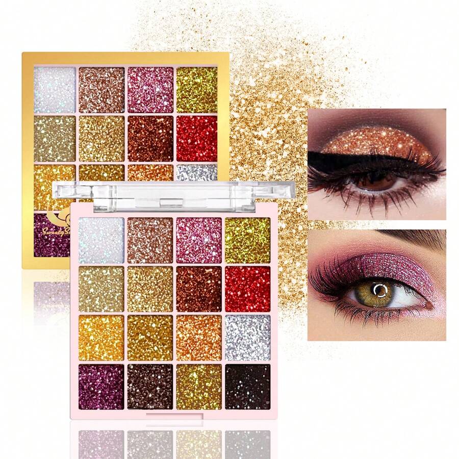 16 Colors Pearl Luminous Glitter Shimmer Eyeshadow Palette, Waterproof ...