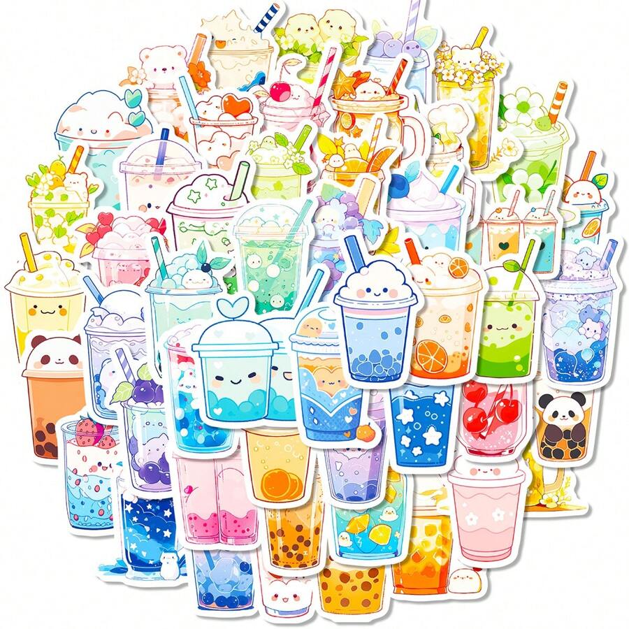 50 Pearl Milk Tea Stickers Ins Flavored Beverage Cute Animal Pearl Milk ...