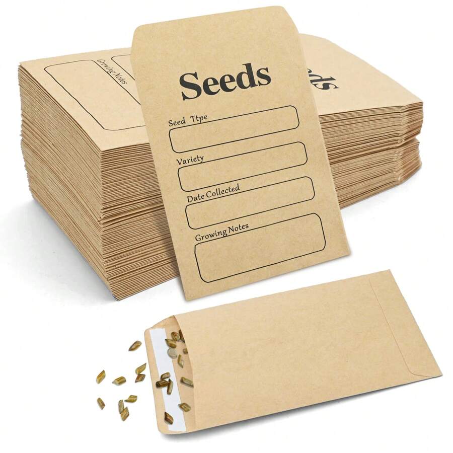 100 Pcs Kraft Seed Envelopes With Preprinted Seeds Collection Template ...