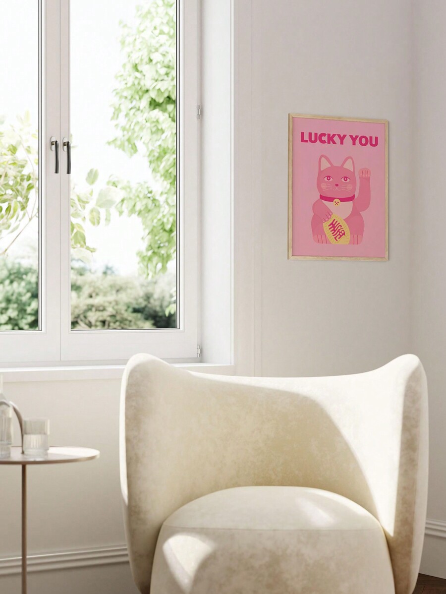 1pc Pink Wall Art - Lucky You Pink Anime And Japenese Cat Posters For ...