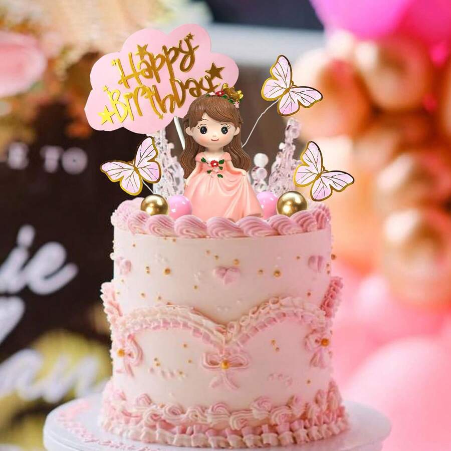 18pcs Princess Cake Topper Castle Cake Decoration Lovely Pink Princess ...
