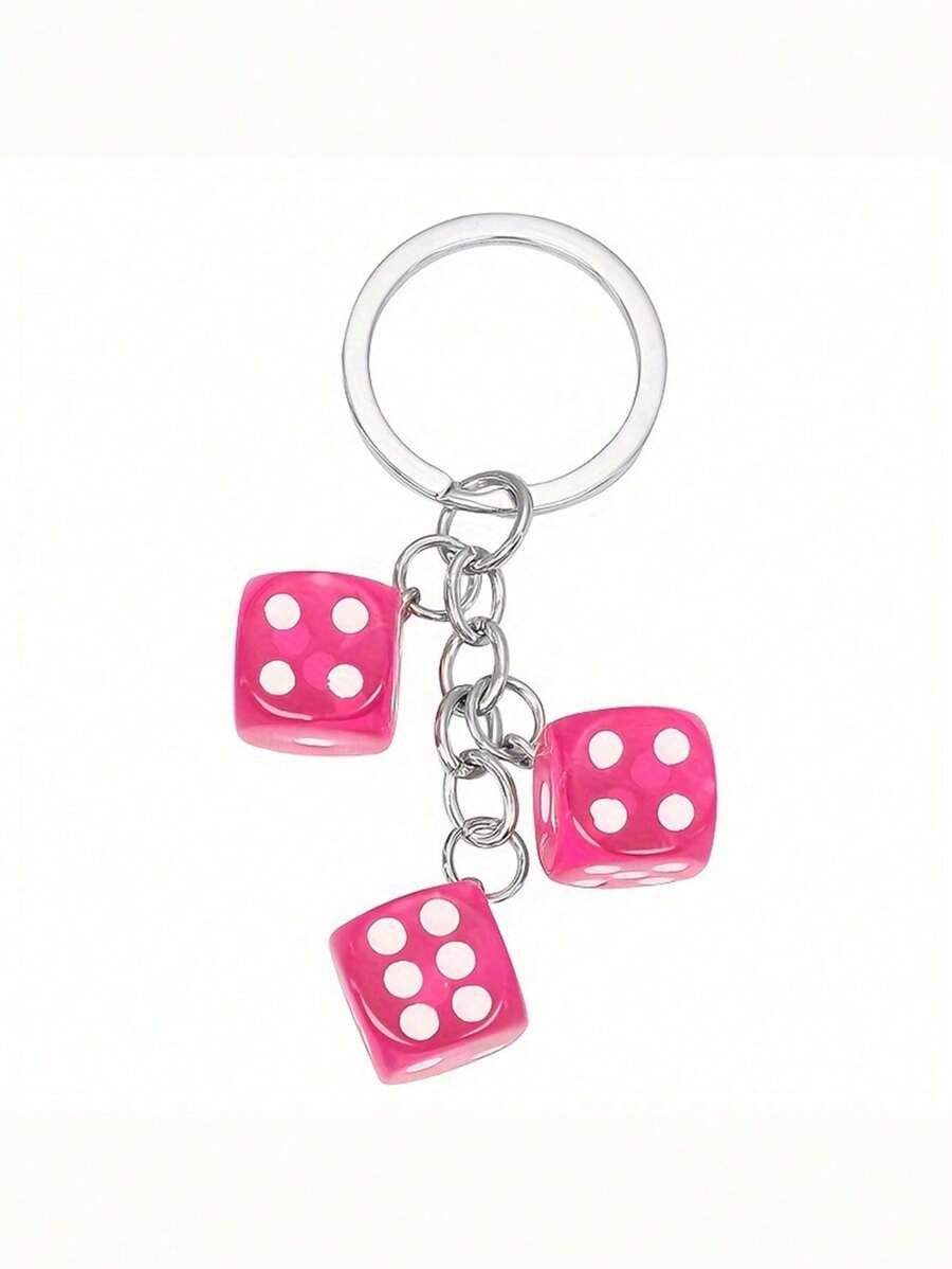 1pc Colorful Dice Key Chain Solid Color Three-Dimensional Mini Pendant ...