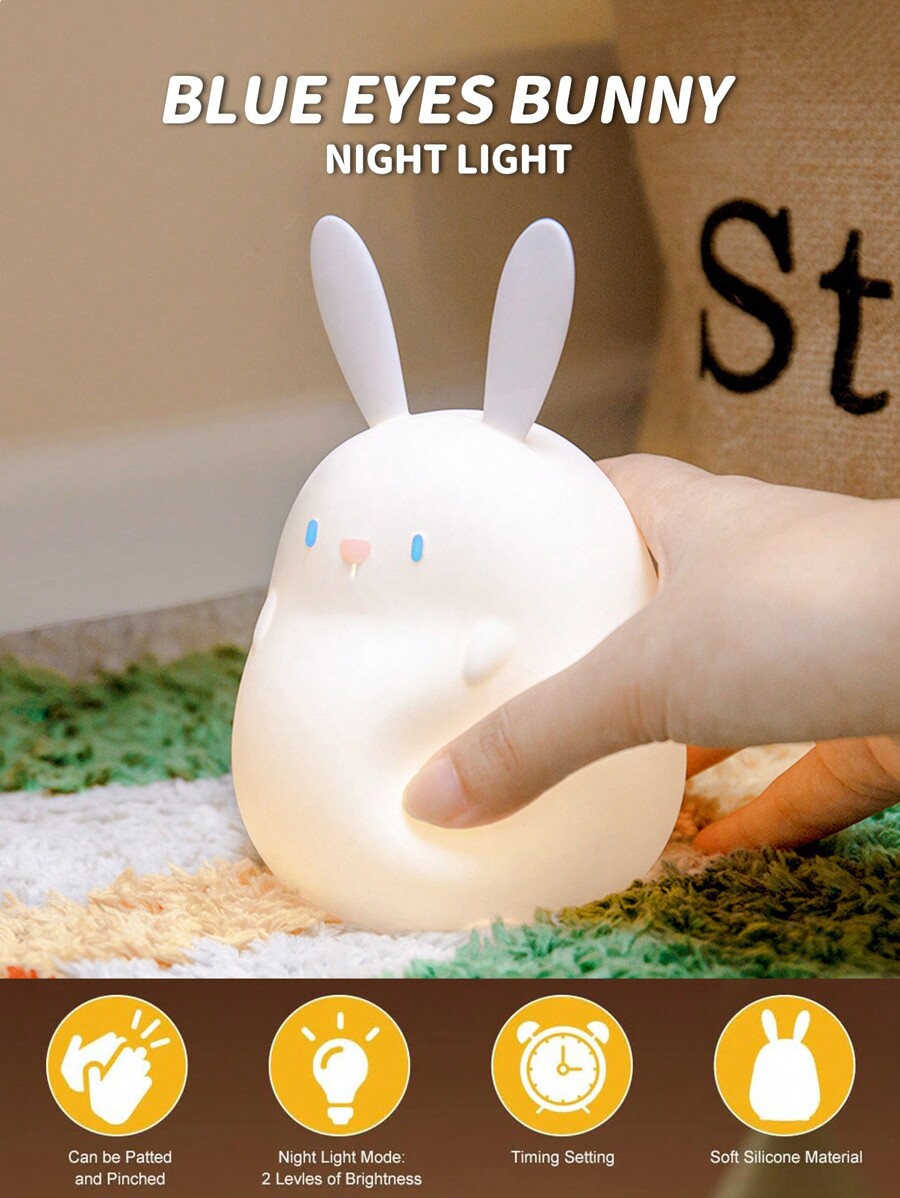 1pc Small Rabbit Desk Lamp Silicone Night Light Usb Rechargeable Led ...