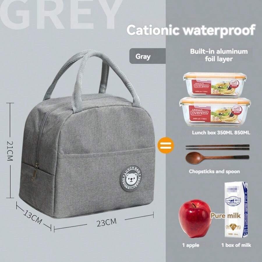 Cute Cartoon Bear Logo Insulated Lunch Bag, Portable Meal Prep ...