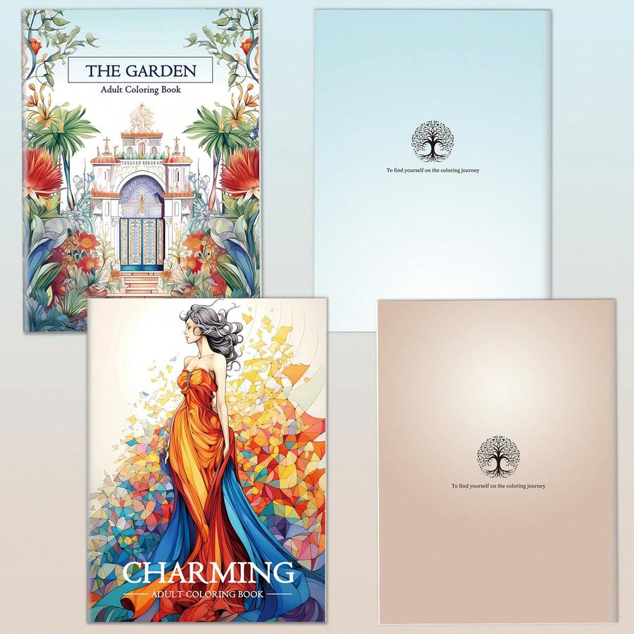 Adult Coloring Books Set:3 Coloring Books For Adults Garden & Charming ...