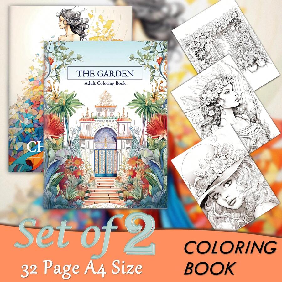 Adult Coloring Books Set:3 Coloring Books For Adults Garden & Charming ...