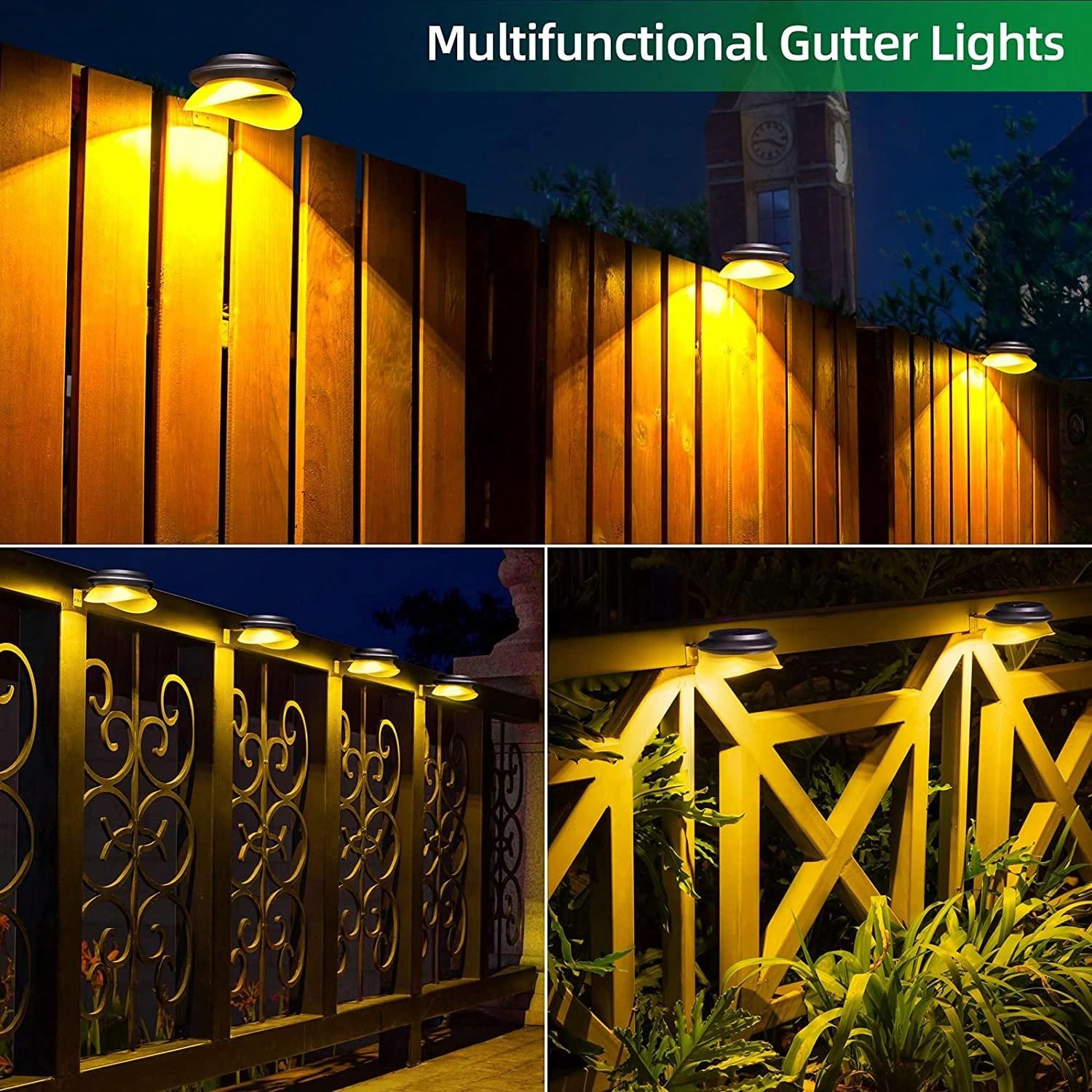 Solar Gutter Lights Outdoor Waterproof Fence Lights For Deck Pathway ...