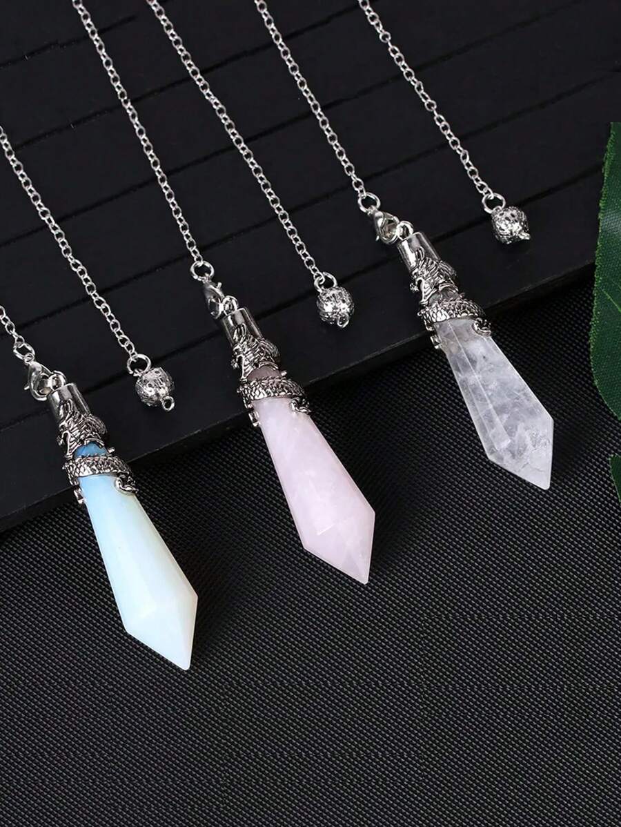 1pc Reiki Pink Quartz Crystal Pendulum For Dowsing Natural Stone Cone ...