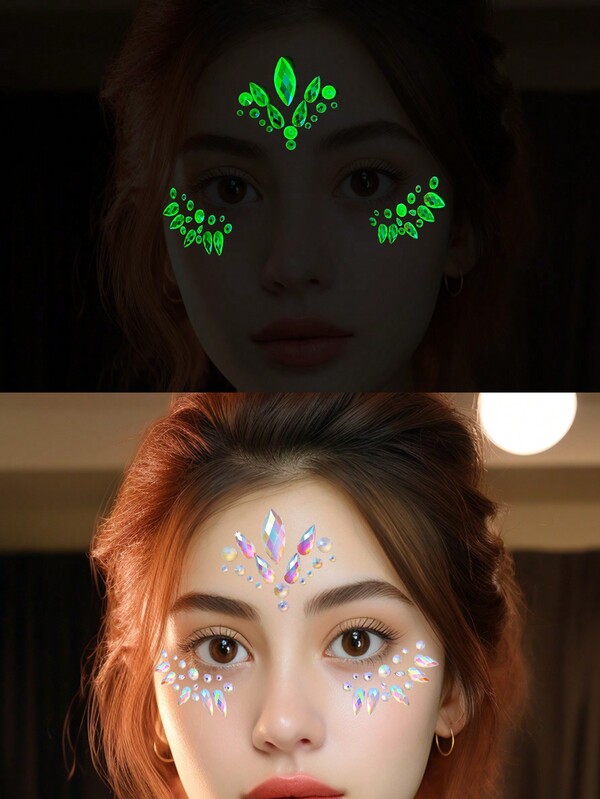 (One Sheet) Luminous Face Rhinestone Sticker, Waterproof Long-Lasting ...