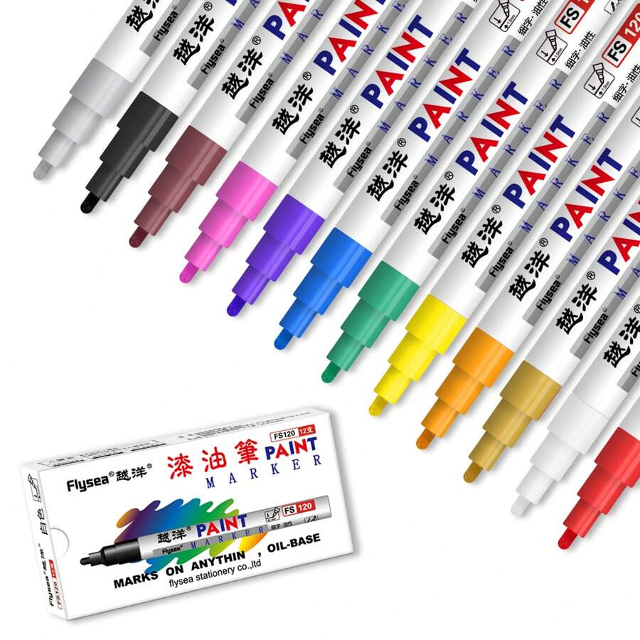 12 Colors Oil-Based Fine Point Paint Markers For Rock Painting, Wood ...