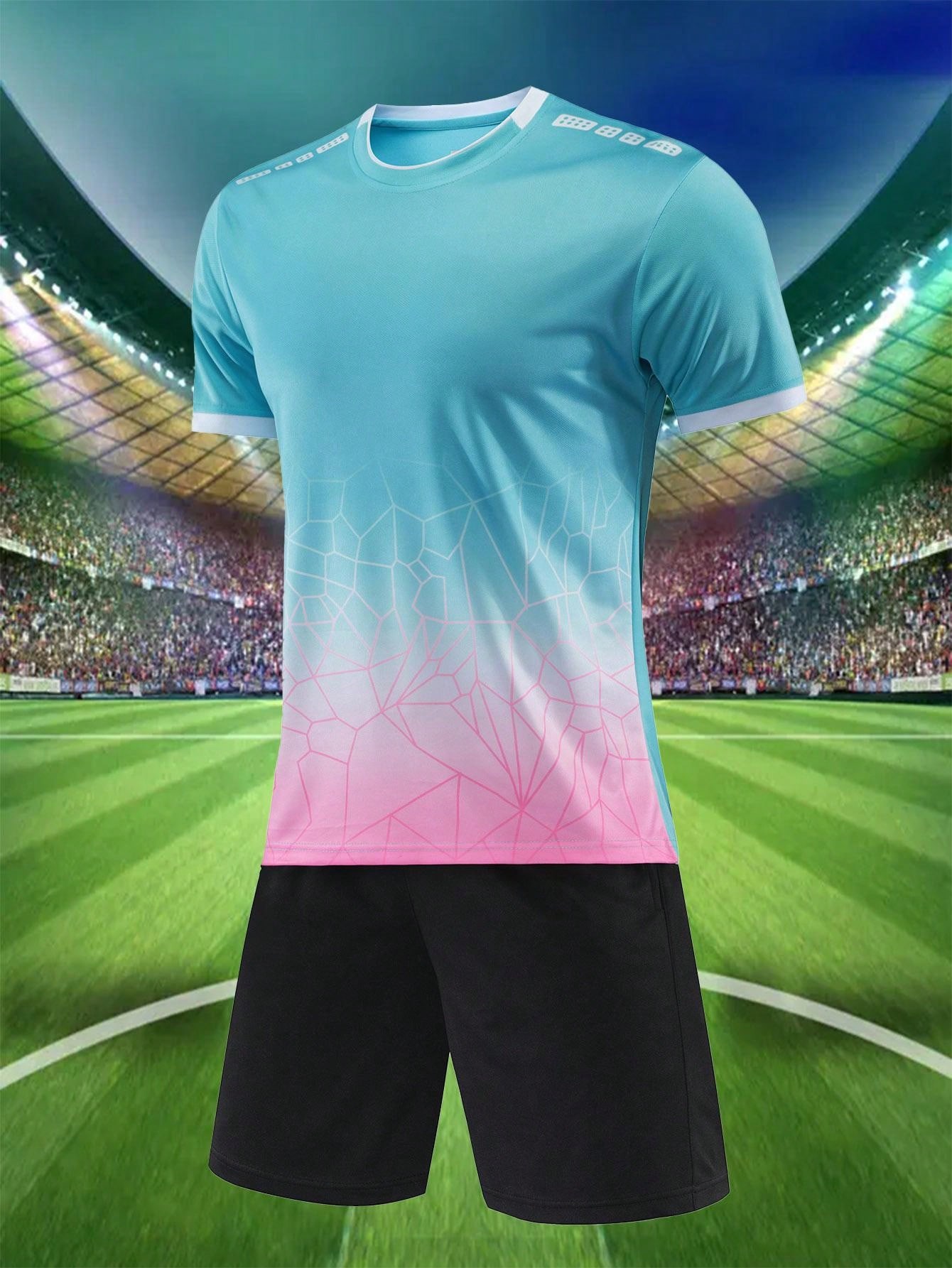 Gym Wear Football Kit Set, Round Neck, Geometric Gradient Color Block ...