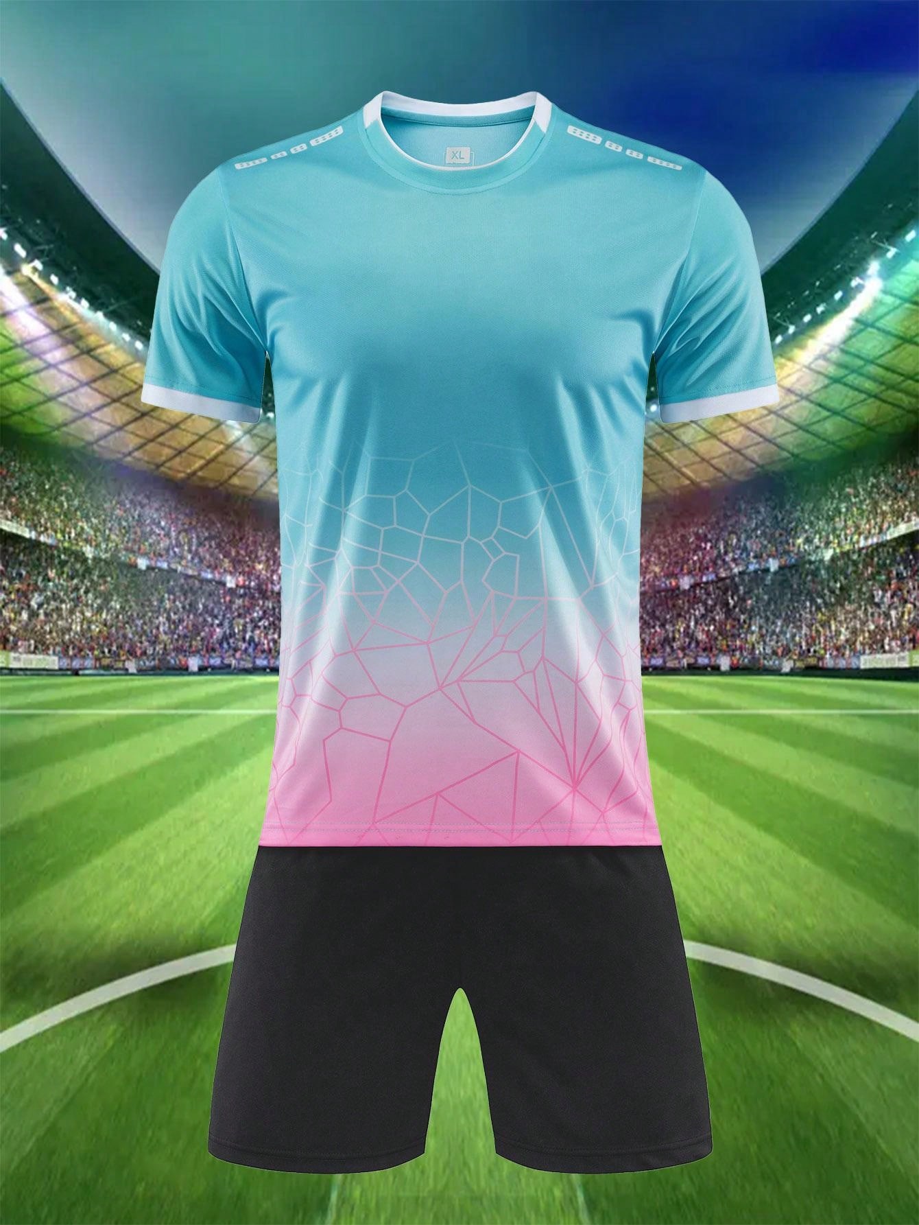 Gym Wear Football Kit Set, Round Neck, Geometric Gradient Color Block ...