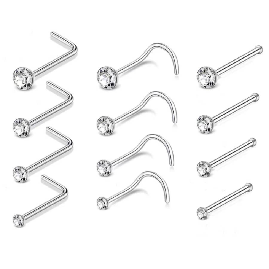 4/12pcs Titanium Steel Nose Stud Nose Rings, Multi-Function Zirconia ...