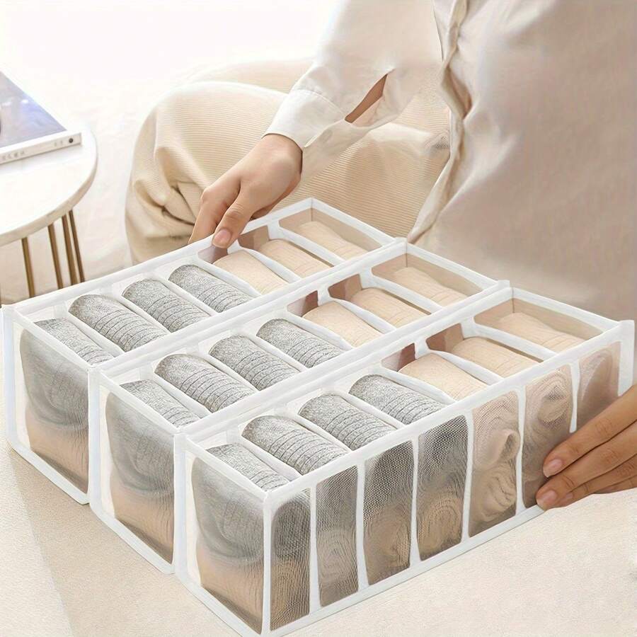 3pcs/Set Foldable Bra Underwear Sock Storage Box With 7 Compartments ...