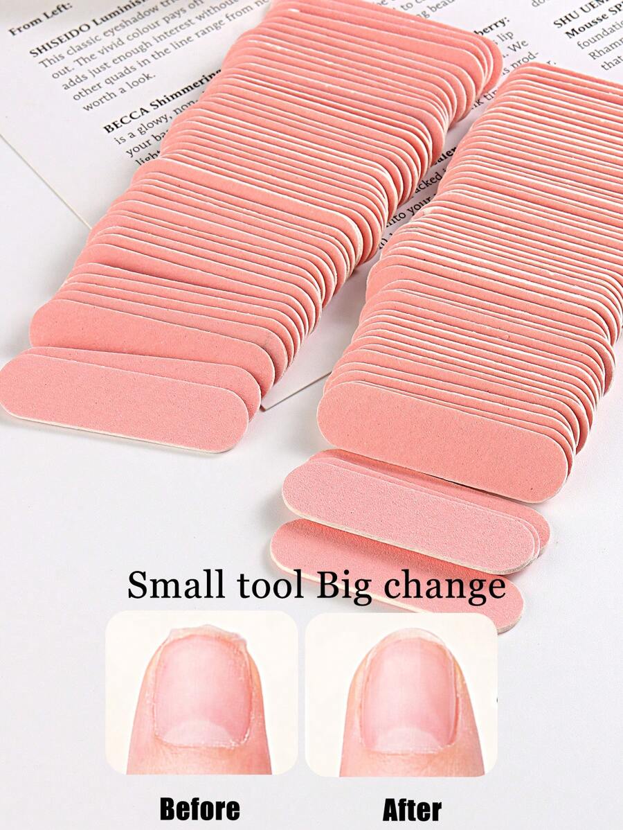 100 PCS Pink Mini Nail File, Disposable Nail File Double Sided Emery ...