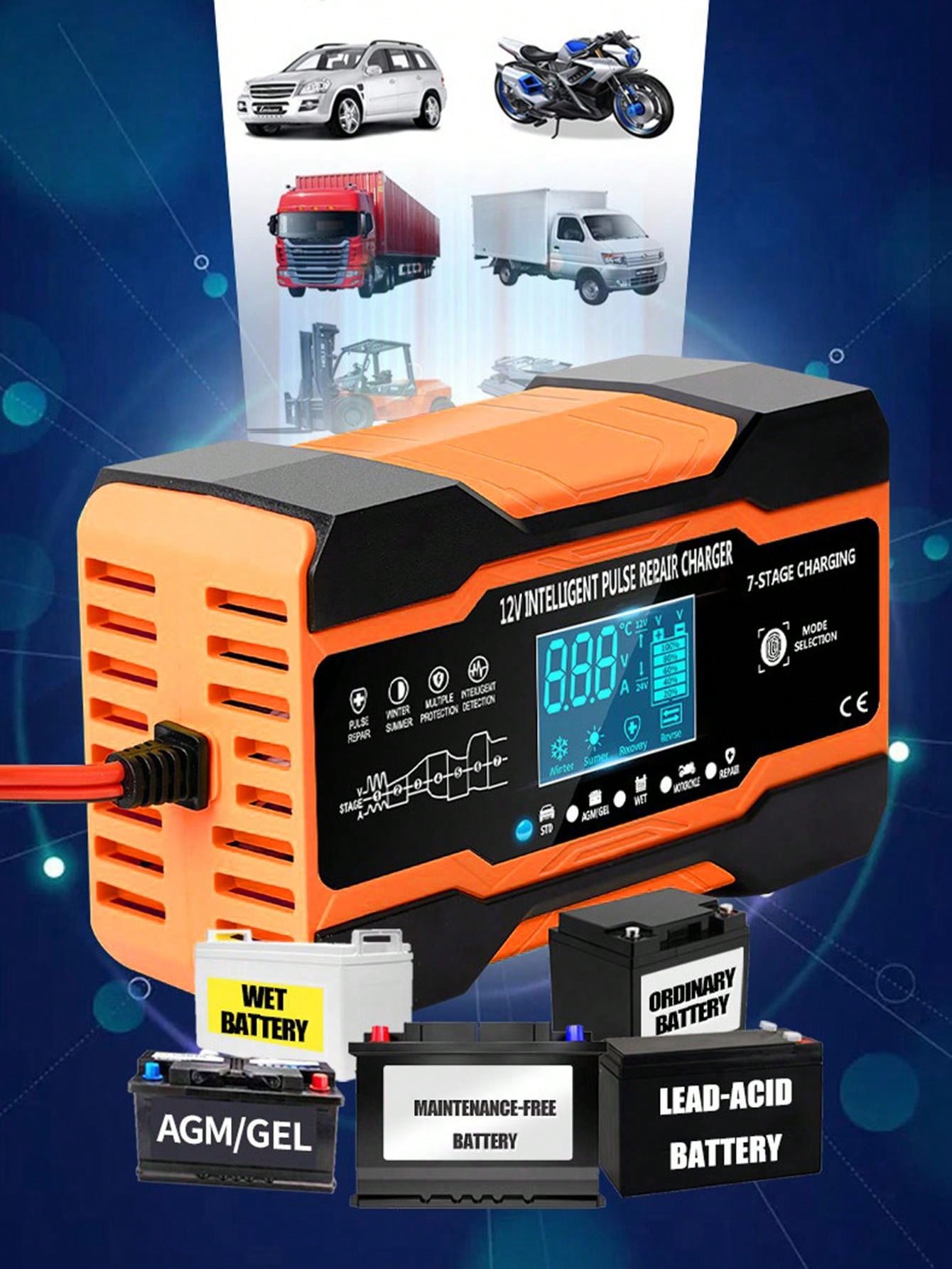 12-Amp 12V Car Battery Charger Full Automatic Digital Car Battery ...