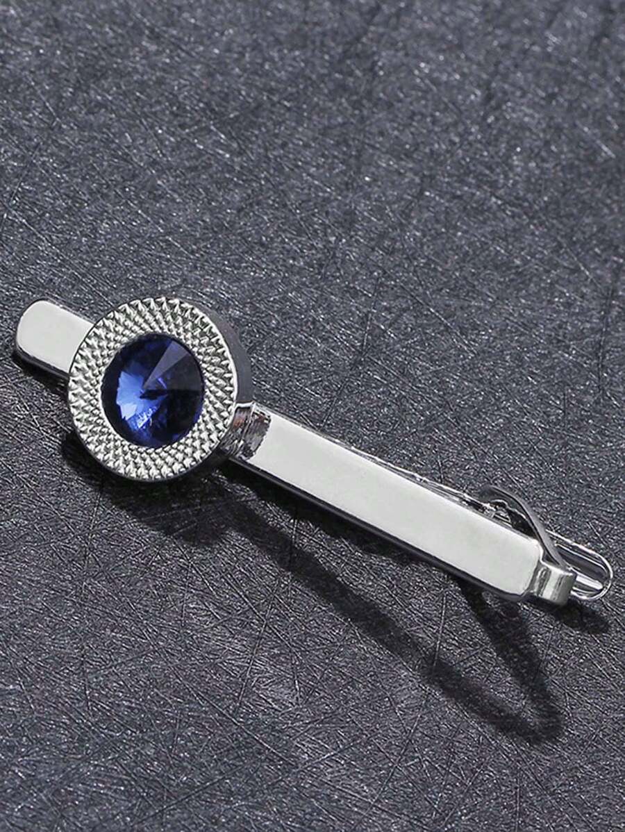 1 Pieza Pinza De Corbata Con Decoración De Circonita Cúbica Azul Simple ...