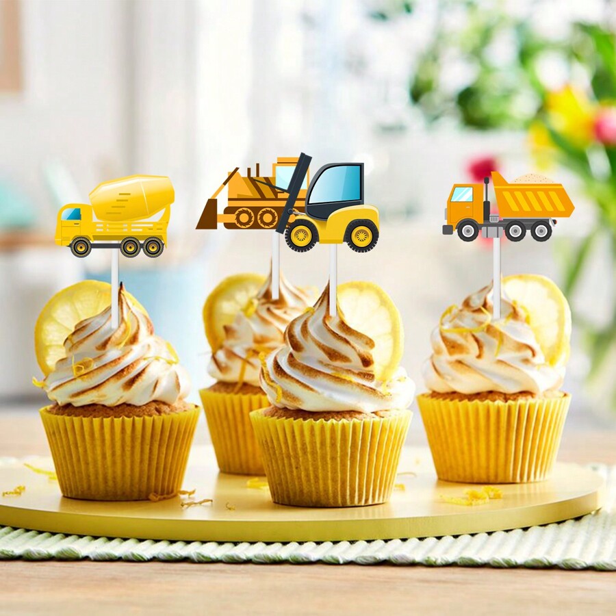 24PCS Construction Cupcake Toppers Dump Truck Excavator Tractor Cake ...