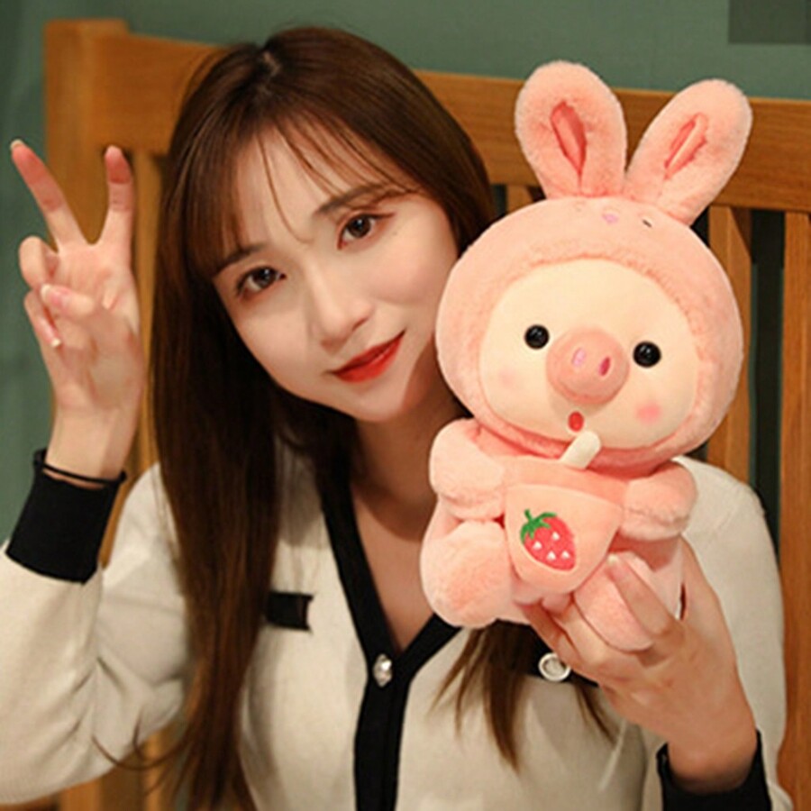 Cute Teddy Bear & Bunny Plush Toy, Stuffed Animal, Milk Tea Pig & Bunny ...