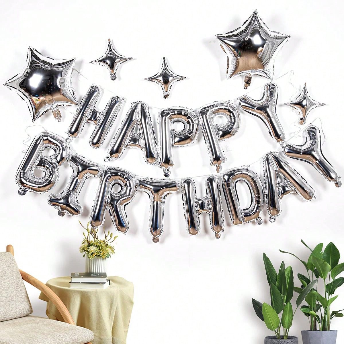 Birthday Party Decorations, Happy Birthday Banner, Shiny Stars Balloons ...