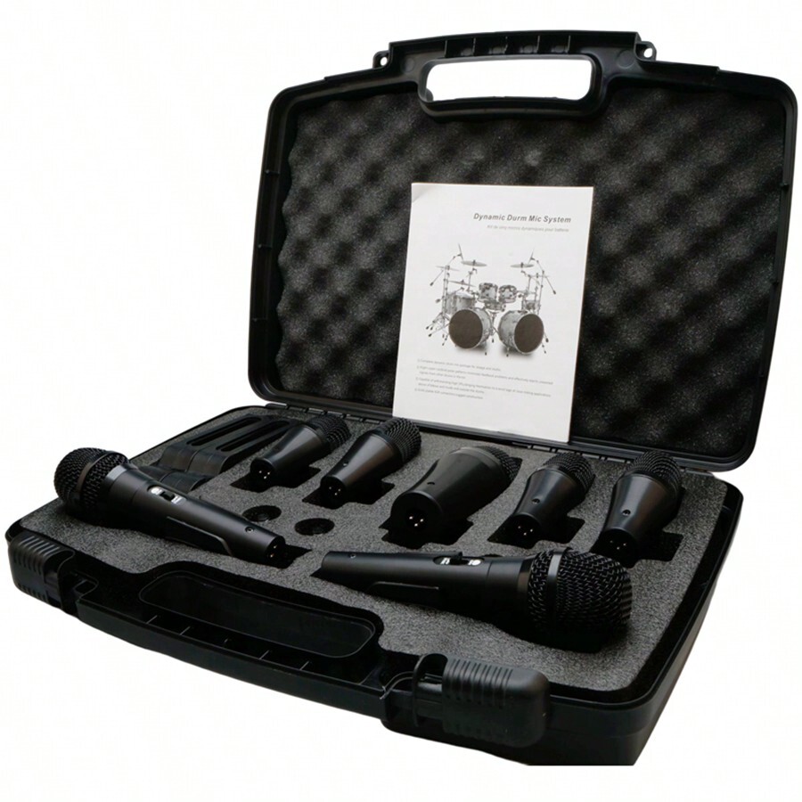 DRUMKIT 7 Drum 7-Piece Wired Dynamic Drum Mic Kit- Kick Bass, Tom/Snare ...