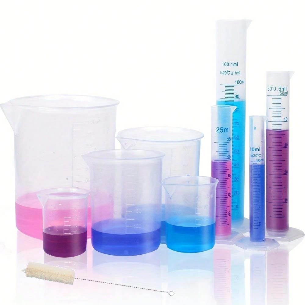 Plastic Measuring Cylinder And Beaker Set, With 10ml, 25ml, 50ml, 100ml ...