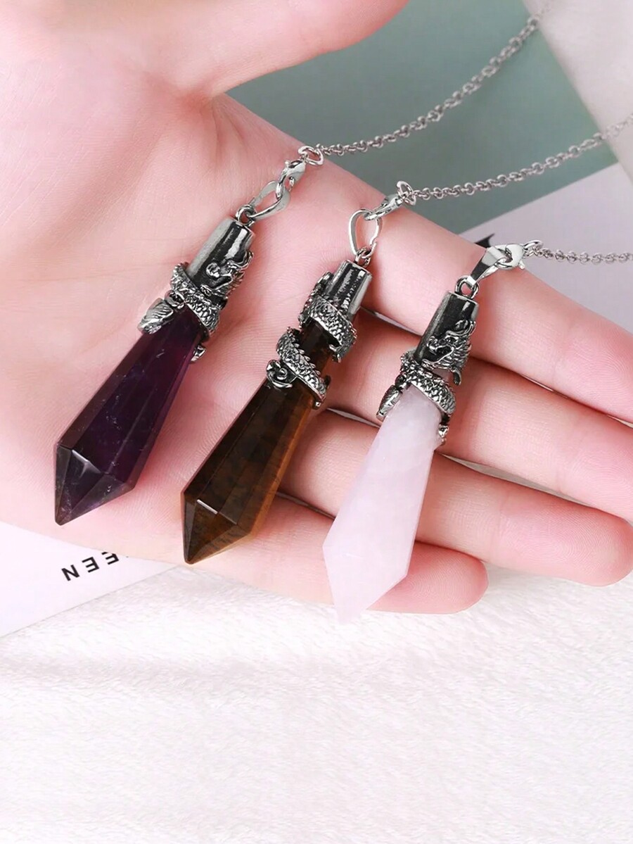 1pc Reiki Pink Quartz Crystal Pendulum For Dowsing Natural Stone Cone ...