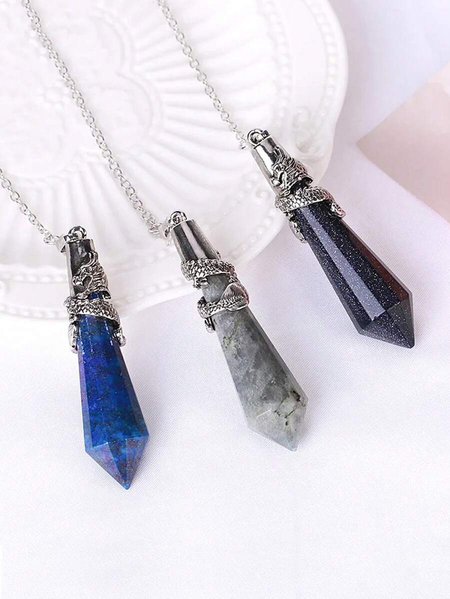 1pc Reiki Pink Quartz Crystal Pendulum For Dowsing Natural Stone Cone ...