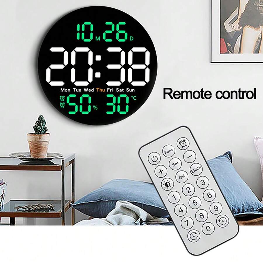 LED Wall Clock With Remote Control Auto Dimming 10 Level Brightness ...