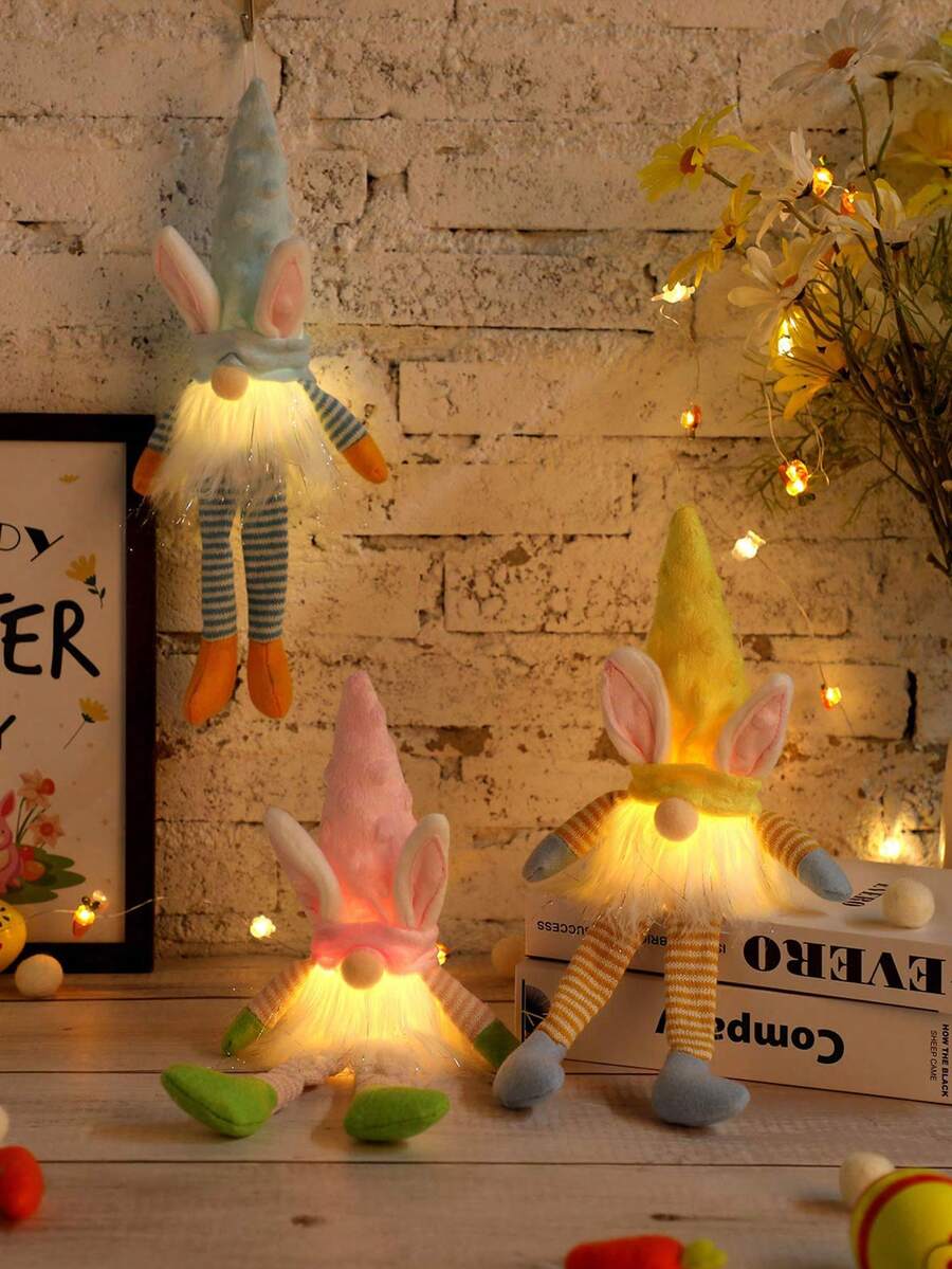 1pc Bunny Gnomes Easter Rabbit Gnomes With Led Light Easter Gnome ...