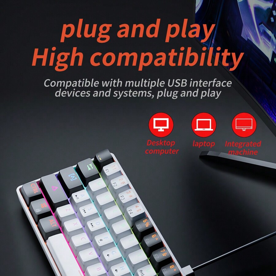 MUCAI MK61 USB C Connection Game Esports 61 Key Mechanical Keyboard ...