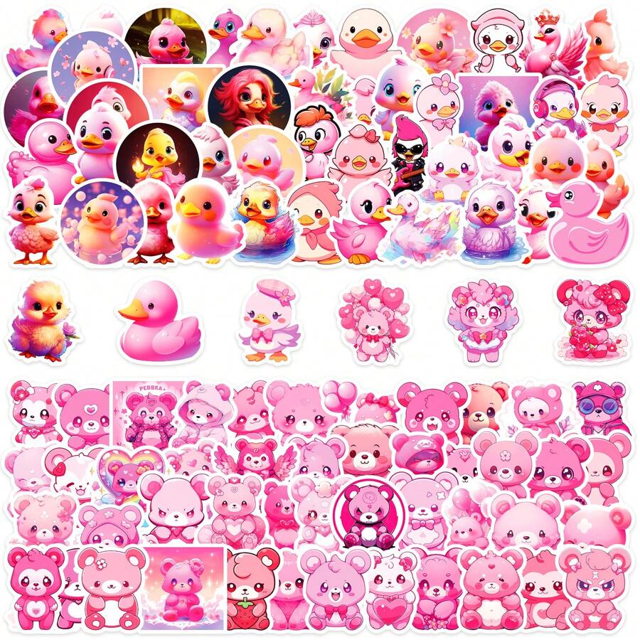 100Pcs Pink Animal Stickers For Water Bottles, Cute Little Bear Duck ...